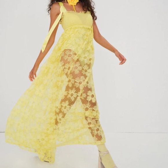 For Love And Lemons | Dresses | For Love Lemons Emma Yellow Embroidered ...